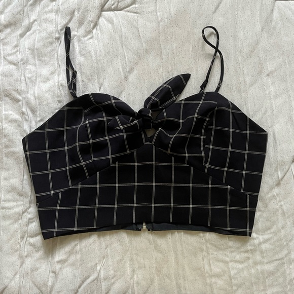 essue | Tops | Essue Grid Tie Front Cropped Adjustable Tank | Poshmark